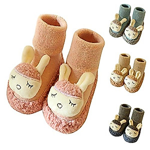 Lykmera Cute Cotton Socks Shoes for Baby Girls Boys Children Toddler Shoes Flat Bottom Non Slip Warm Cartoon Socks Shoes (Grey, 18-24 Months)