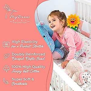 Stretchy Fitted Crib Sheets for Baby Girls, Ultra Soft Jersey Knit Cotton, Fits Standard Crib and Toddler Mattress, Size 28in x 52in, 2 Pack Set, Coral Elephants & Coral Animals Nursery Sheet