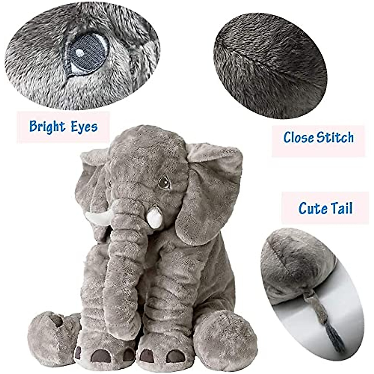 BOOJALOO Giant Stuffed Animals Doll Elephant Stuffed Animal, 24" Stuffed Elephant Plush Toy Gifts for Girls Boys Gray