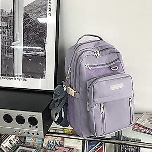 JARKJARD Cute Aesthetic Backpack Kawaii Backpack for School with Cute Pendant Casual Daypack Middle Student Travel College Bookbag for Girls Large Capacity(Purple)