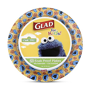 Glad for Kids Sesame Street Days Paper Cups, 9 oz Paper Cups 20 Ct & for Kids Cookie Monster Paper Plates | Cookie Monster Plates, Kids Plates | Cookie Monster Paper Plates, 7” Paper Plates 20 Ct