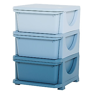 Qaba 3 Tier Kids Storage Unit, 3 Drawer Chest Toy Organizer Plastic Bins for Kids Bedroom Nursery Kindergarten Living Room for Boys Girls Toddlers, Blue