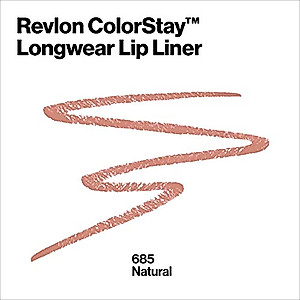 REVLON Lip Liner, Colorstay Lip Makeup with Built-in-Sharpener, Longwear Rich Lip Colors, Smooth Application, 685 Natural, 0.01 oz
