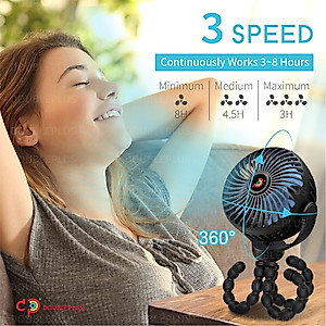DoublePlus Fan Compatible With Peloton Bike & Bike Plus, Most Exercise bike & Treadmill, 360 degree Flexible Tripod with 3 Speed, Upgrade Battery Powered, Clip Fan, Accessories for the Bike