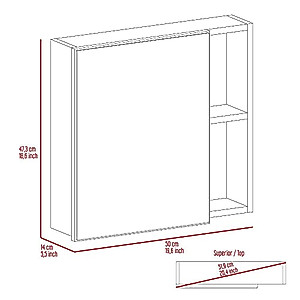 Queets Medicine Single Door Cabinet with Mirror, 2 Open Shelves, and 3 Inner Shelves, Black