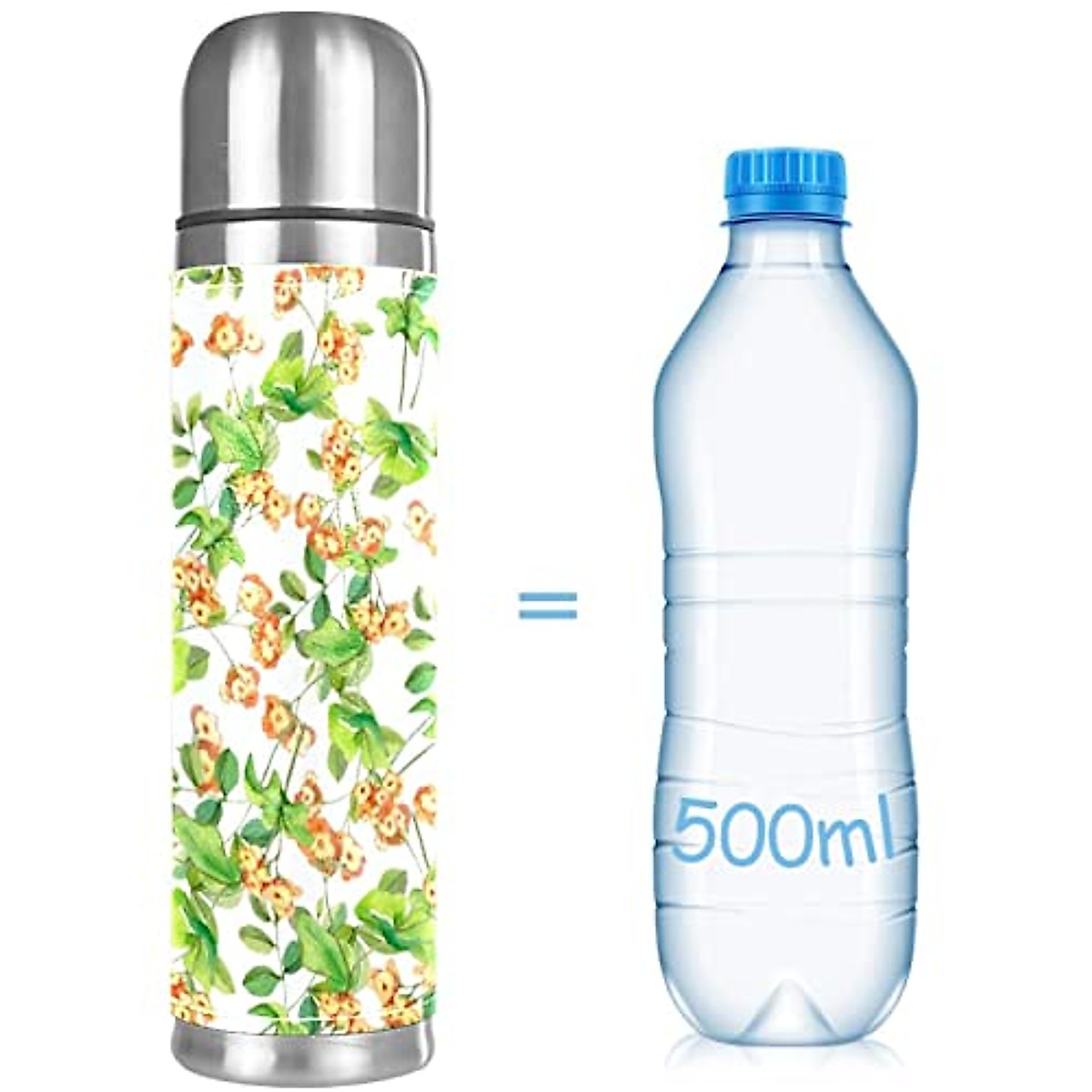 Stainless Steel Leather Vacuum Insulated Mug Flower Thermos Water Bottle for Hot and Cold Drinks Kids Adults 16 Oz