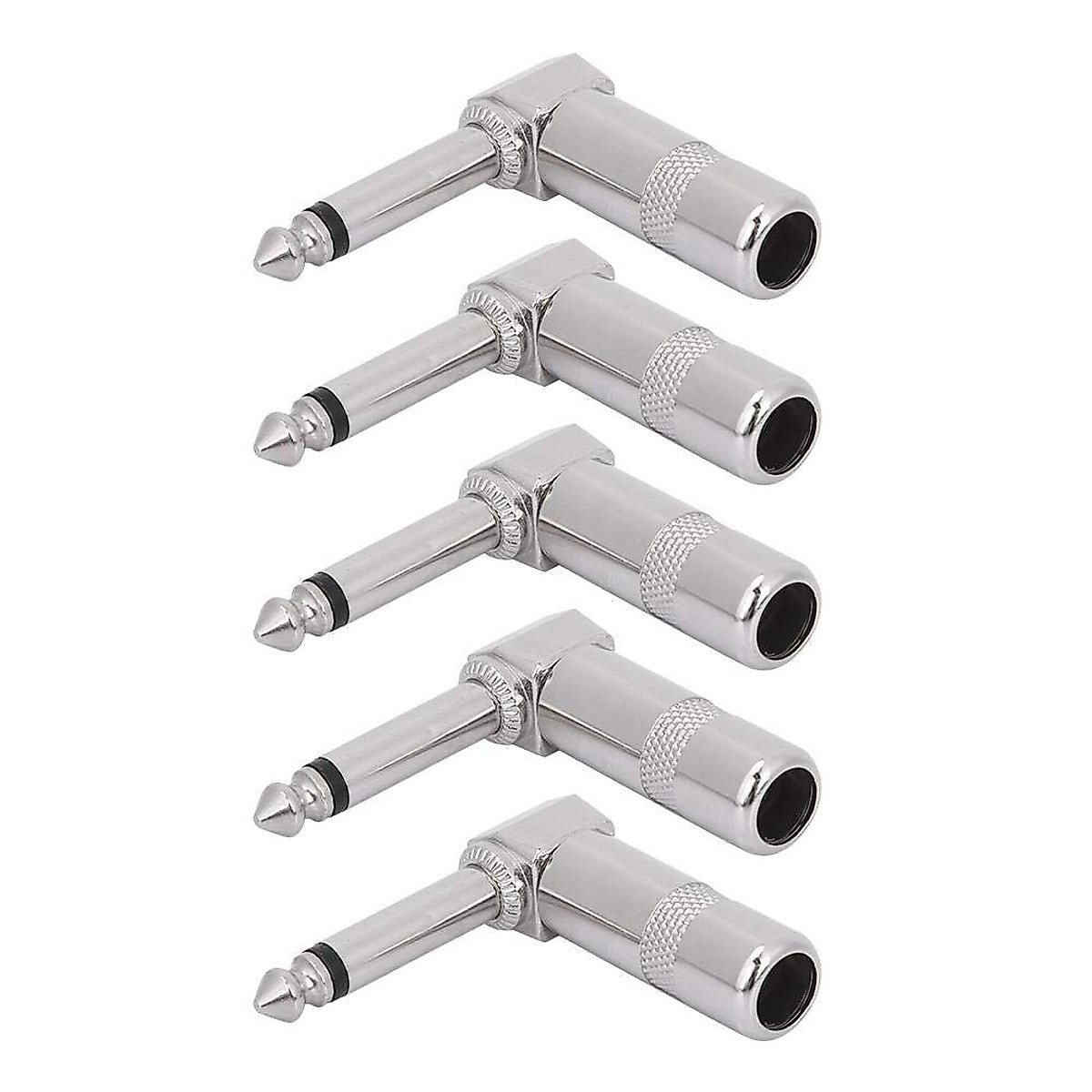 5pcs Right Angle Mono Phone Plug,90 Degree 6.35mm (1/4 Inch) L-Shape Guitar Audio Jack Connector Microphone Cable Terminal