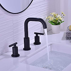 TRUSTMI 2-Handle 8 Inch Widespread Bathroom Sink Faucet, 3 Hole Brass Vanity Faucet with cUPC Water Supply Lines and Pop Up Drain Assembly, Matte Black