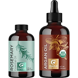 Organic Hair Growth Treatment Set - Moroccan Argan Oil, Rosemary Essential Oil, and Pure Hair Oils for Hair Growth