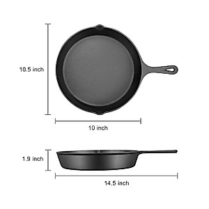 Honkyuns 10 Inch Pre-Seasoned Cast Iron Skillets Pan, Frying Pan with Silicone Heat-Resistant Handle Cover for Indoor and Outdoor Use-Grilling, Frying,Baking and Cooking Black