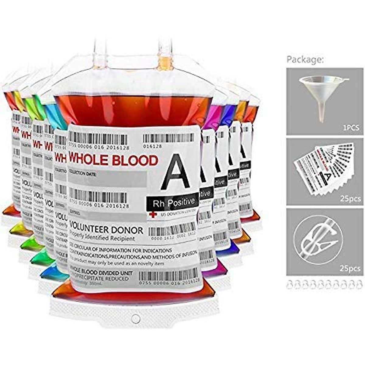 IV Blood Energy Bag for Drinks Halloween Theme Party, Costume Props Container 11.5oz With labels+clips (25pcs)