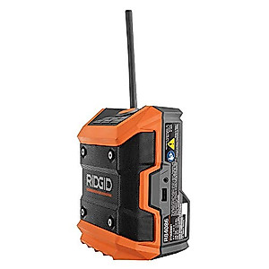 Ridgid R84086B 18V Lithium Ion Cordless Mini Bluetooth Radio w/ Clock and USB Smart Phone Charging (Battery and Charger Not Included / Radio Only)