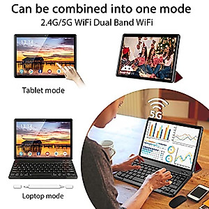 DUODUOGO Tablet with Keyboard, 2 in 1 Tablet 10 inch Android 11 Tablet, Quad-Core Processor, 64GB+4GB, 128GB Expandable, 2.4+5G WiFi, Dual Camera, 6000mAh, Bluetooth, FM (Red)