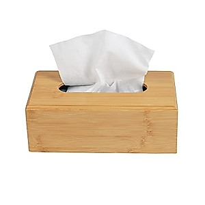 Bamboo Tissue Box Cover Rectangular Facial Tissue Holder for Office Home 9.1 x 3.1 x 4.7 inch