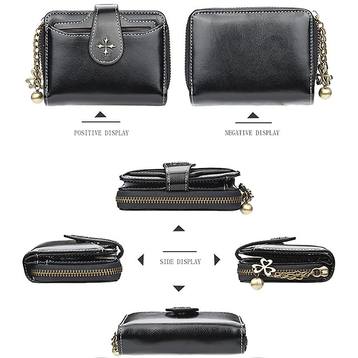 GGOOB Small Wallet for Women Zip Bifold Vintage Wallet Goth Purse Mini Leather Cash Wallets with Zipper Coin Pocket (Black,Small)