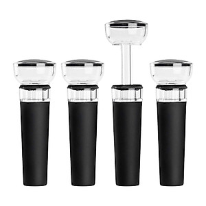 mafiti Set of 4 Wine Stoppers, Wine Bottle Stopper with Built-in Vacuum Wine Saver Pump Food-safe Silicone Caps, Keep Wine Fresh Up to a Week