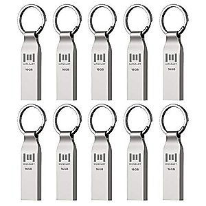 MOSDART Waterproof 16GB USB2.0 Flash Drive, FAT32 Metal Memory Stick with Keychain, for System Back, Data Storage, Silver(Pack of 10)