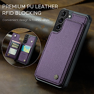 Vinich for Samsung Galaxy S21 Case with Card Holder, for Samsung S21 Wallet Case for Women Men with RFID Blocking, Durable Kickstand Shockproof Phone Case for Galaxy S21 5G, Purple
