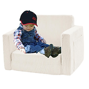 LPMOERA Kids Sofa Toddler Armchair Baby Mini Chiar Corduroy Reading Chair Couch for Bedroom and Playroom with Double Pockets White 3-7T