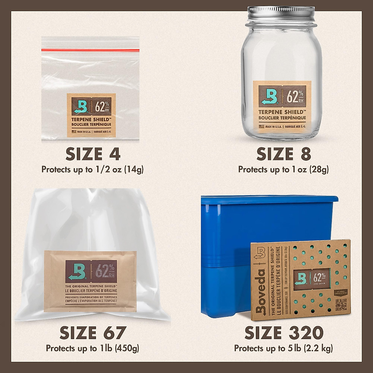 Boveda 58% Two-Way Humidity Control Packs For Storing ½ oz of Product – Size 4 – 10 Pack – Moisture Absorbers for Small Storage Containers – Humidifier Packs – Hydration Packets in Resealable Bag