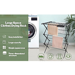 YUBELLES 3 Tiers Foldable Clothes Drying Rack, Vertical Laundry Rack Portable and Collapsible for Storage Indoor Outdoor，Pure Black