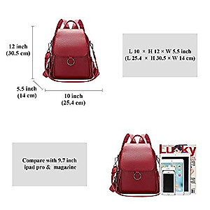 ALTOSY Women Leather Backpack Purse Fashion Convertible Ladies Shoulder Bag with Flap (S96 Wine Red)