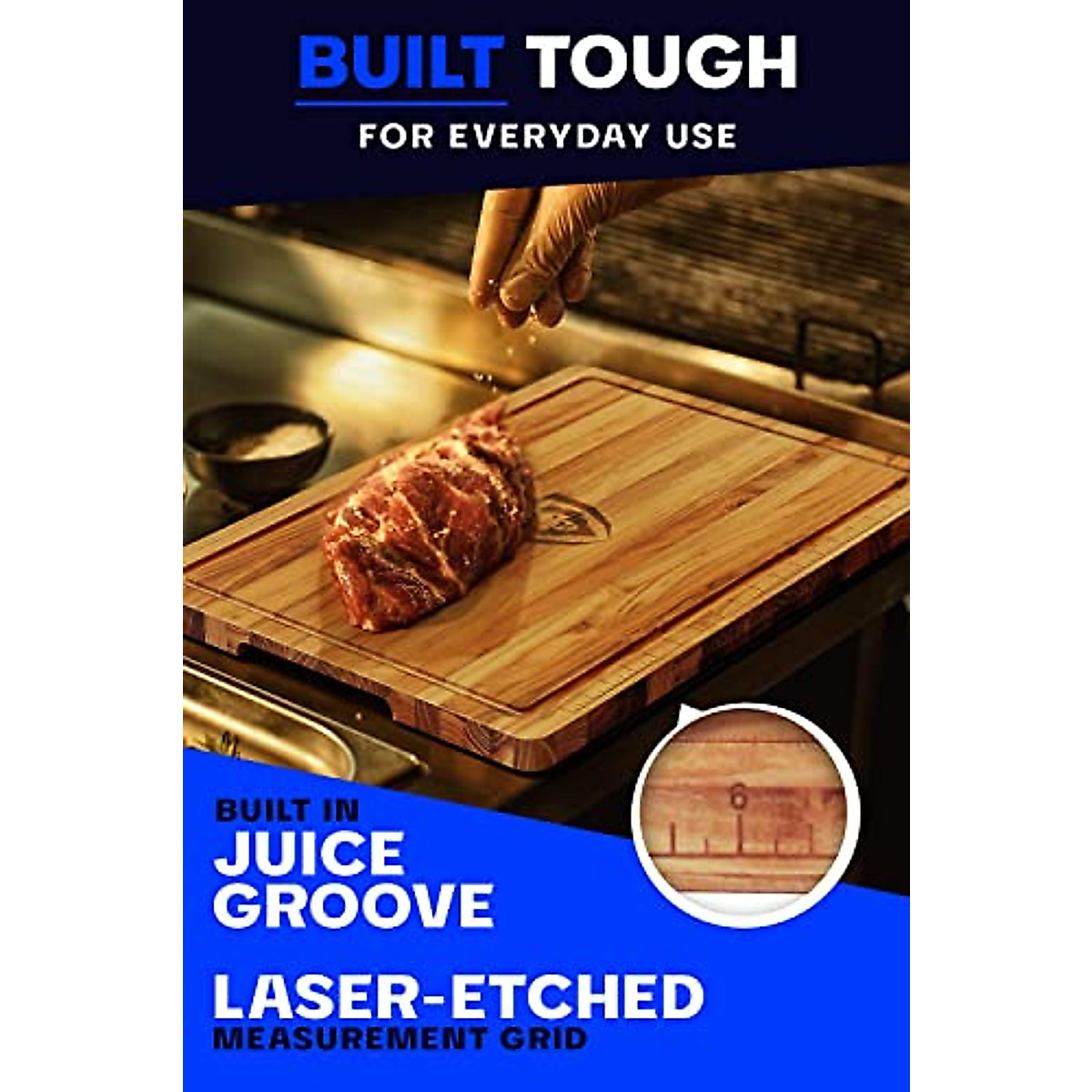 DALSTRONG Teak Wood Cutting Board - 22" x 15" Large Size - Tight Wood Grain - - Laser-Engraved Measurements & Juice Groove - Kitchen Chopping Board - Serving - Large Cutting Boards - Gift Packaging