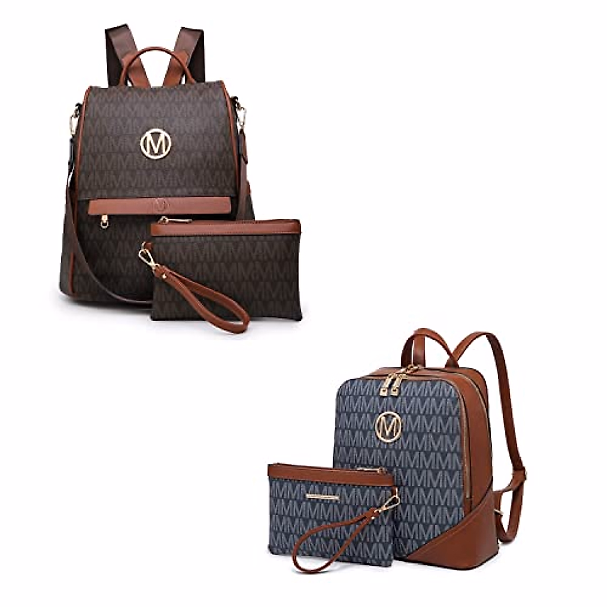 MKP Women Fashion Medium Anti-theft Backpack Purse (Coffee and Blue)