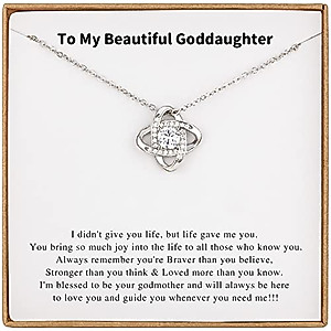 Famdecor Goddaughter Gifts from Godmother Goddaughter Necklace Sterling Silver Rhinestone Knot Necklace for Goddaughter Gifts from Godfather Goddaughter Christmas Gifts
