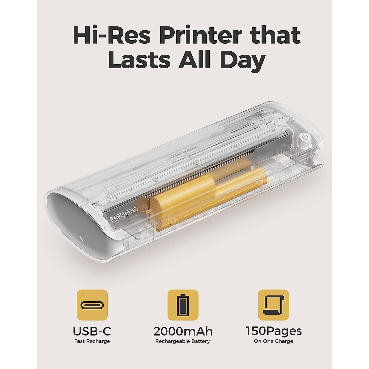 Wireless Bluetooth Portable Printer, 300dpi A4 Thermal Printer, Paperang Go Travel Printer, Supports 4/8 inch Inkless Printing for Design Sketches, Invoices, Service Reports, and More - White