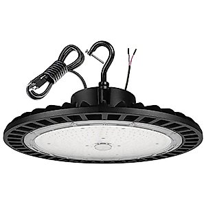 SENSAN led LED High Bay Light 100W 1-10V Dimmable UFO Commercial Lighting Fixture 5000K 5' Cable with US Plug Equivalent to 400W HPS/HID - Ideal for Garage Shop Lights Workshops Warehouse Factory