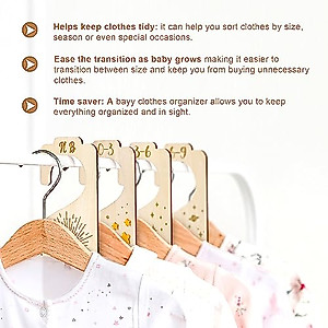 Baby Closet Dividers - Set of 7 Baby Clothes Organizer, 3D Wooden Clothes Organizer from Newborn to 24 Months, Nursery Organizers for Hanger Dividers