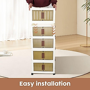 Rodoangrup 5 Tier23Quart Folding Organizer with Wheels and Lid, Stackable Plastic Organizers, Closet Organizers and Storage Bins for Bedroom, Den, Office and Dorm Room Organization