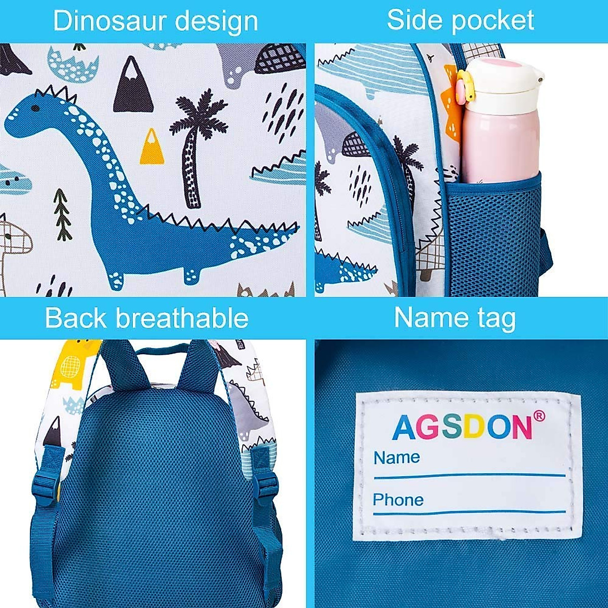 3PCS Toddler Backpack for Boys, 12.5" Dinosaur Book Bag and Lunch Box Set