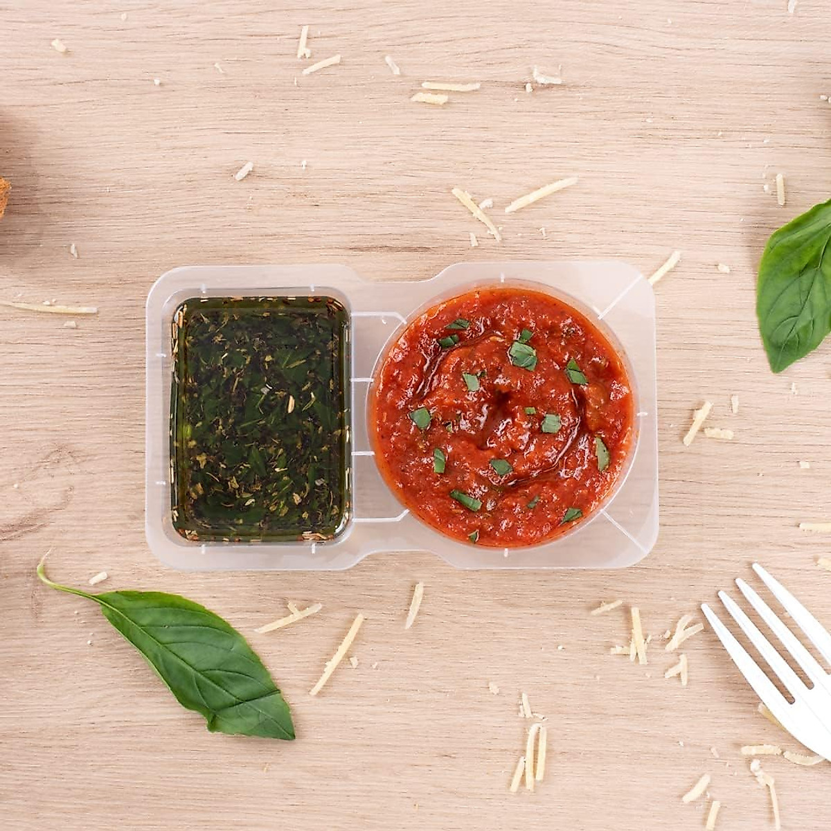 YLBUH Double Compartment Condiment Container, Double Condiment Containers, Double Condiment Containers with Lids, 2 Compartment Snack Containers,for to-go Sauce, Sampling, Travel Snack (15Pcs)