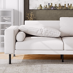 Feonase 88" Sofa Couch, Mid-Century Modern Sofa for Living Room, Loveseat with 4 Side Storage Pockets & 2 Pillows, Heavy-Duty Metal Frame, Beige