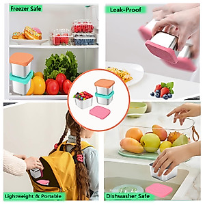 HyStarsigo Set of 3 Stainless Steel Snack Containers for Kids (6oz), Leak Proof Stackable Small Metal Food Containers with Silicone Lids, Stainless Steel Lunch Box for Toddlers and Kids