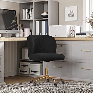 BELLEZE Modern Upholstered Boucle Desk Chair with Swivel Wheels and Adjustable Height, Decorative Rolling Office or Vanity, Stylish Comfy - Aston (Gold - Black)