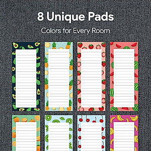 8 Magnetic Notepads - Large Notepads for Grocery List, Shopping List, To-Do List, Reminders, Recipes -Magnetic Back- Memo Notepad with Realistic Fruit Designs | 60 Sheets per Pad 9 x 3.5 inch (8 Pack)