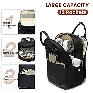 LOVEVOOK Laptop Backpack for Women, 15.6 inch Laptop Bag with USB Port, Fashion Work Business backpack purse, Travel Professor Nurse Computer Bagpack, Waterproof Hiking Daypack, Black