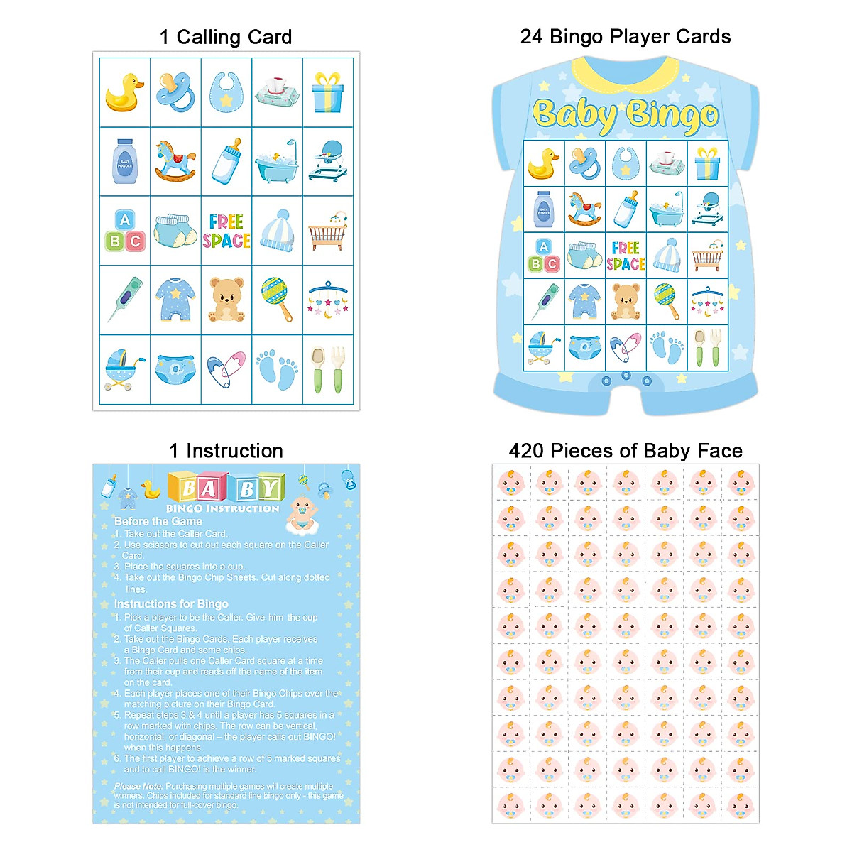 ADELULU Baby Shower Bingo Cards -24 Guests Blue Newborn Baby Bingo for Baby Shower Party Baby Birthday Party Supplies