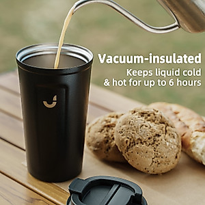 JOYSEN 17 oz Insulated Mug with Spill Proof Lid, Keeps Beverages Hot or Cold for Hours, Ideal for Commuters, Reusable Stainless Steel, Double Wall (Black)