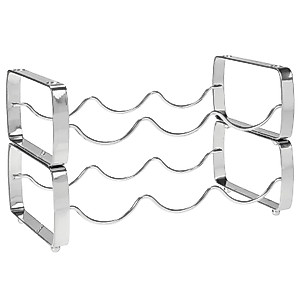 mDesign Metal Steel Free-Standing 3 Bottle Modular Wine Rack Storage Organizer for Kitchen Countertop, Table Top, Pantry, Fridge - Holder for Wine, Beer, Pop/Soda, Water, Stackable - 2 Pack - Chrome