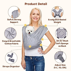 AnccoPlus Dog Carriers for Small Dogs, Front Facing Small Dog Carrier, Hands Free Pet Carrier, Size Adjustable Cat Carriers, Reducing Back Pain, Safe Soft Cotton Cat Sling (Regular, Heather Gray)