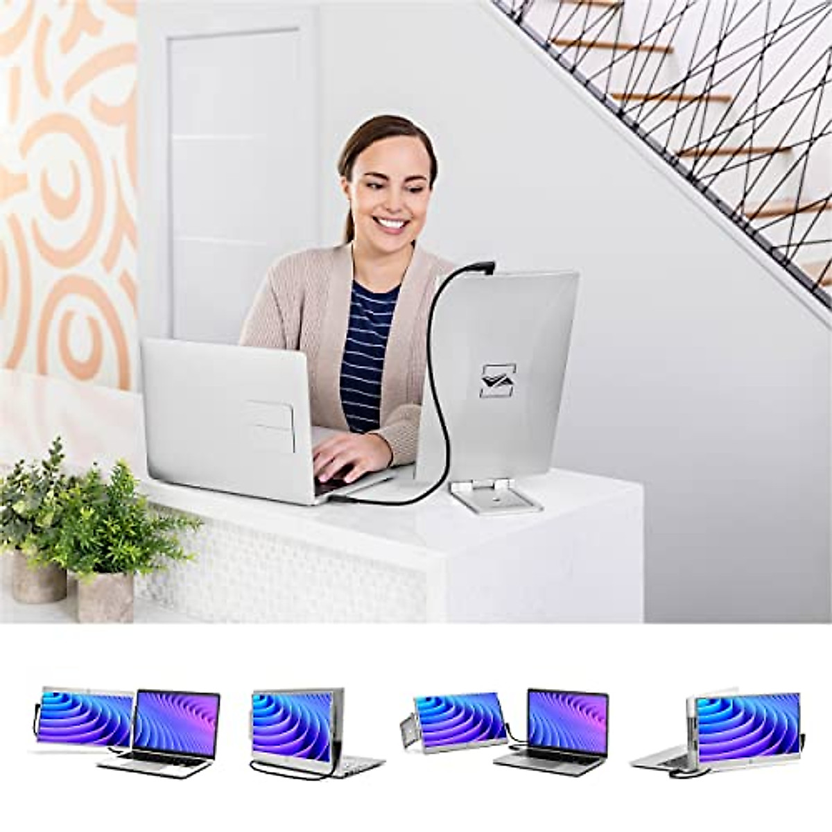 SideTrak Swivel 14” Patented Attachable Portable Monitor for Laptop | FHD TFT Laptop Dual Screen | Mac, PC & Chrome Compatible | Fits All Laptops | Powered by USB-C or Mini HDMI (Light Silver)