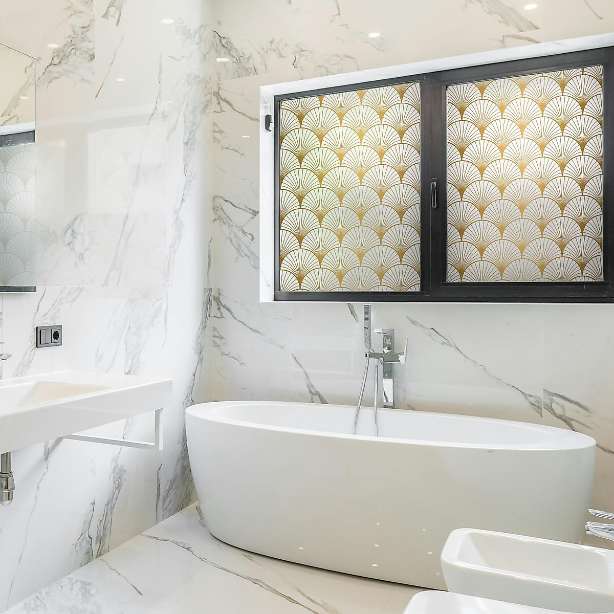 DKTIE Window Privacy Film Frosted Glass Static Clings Non Adhesive with Installation Tools, Modern Home Improvement Style (B117, 17.7'' x 78.7'')