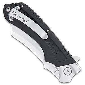 Honshu Sekyuriti Razor Pocket Knife - D2 Tool Steel Blade, G10 Handle Scales, Pocket Clip, Lanyard Hole - Closed 4 7/8”