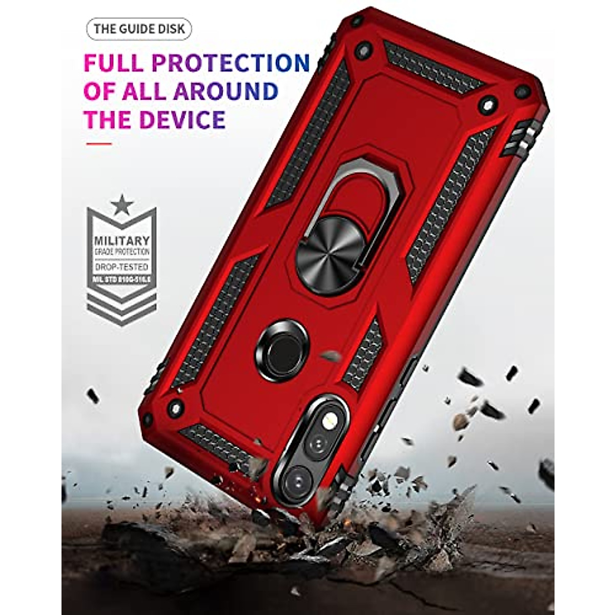 YZOK Compatible with Moto E 2020 case,Motorola E case,with HD Screen Protector,[Military Grade] Ring Car Mount Kickstand Hybrid Hard PC Soft TPU Shockproof Protective Case for Motorola Moto E (Red)