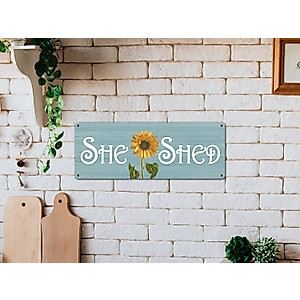 ALREAR She Shed Decor, Farmhouse Sunflowers Wall Sign for Home Kitchen, Garden, Women Cave, Gift for Girlfriend, Ladies, Tin Metal Signs 16x6