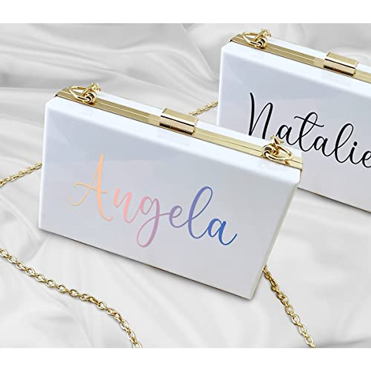 Custom Clutch Bag Add Your Text Bridal Shower Engagement Gift Shoulder Acrylic Handbag Women Purse